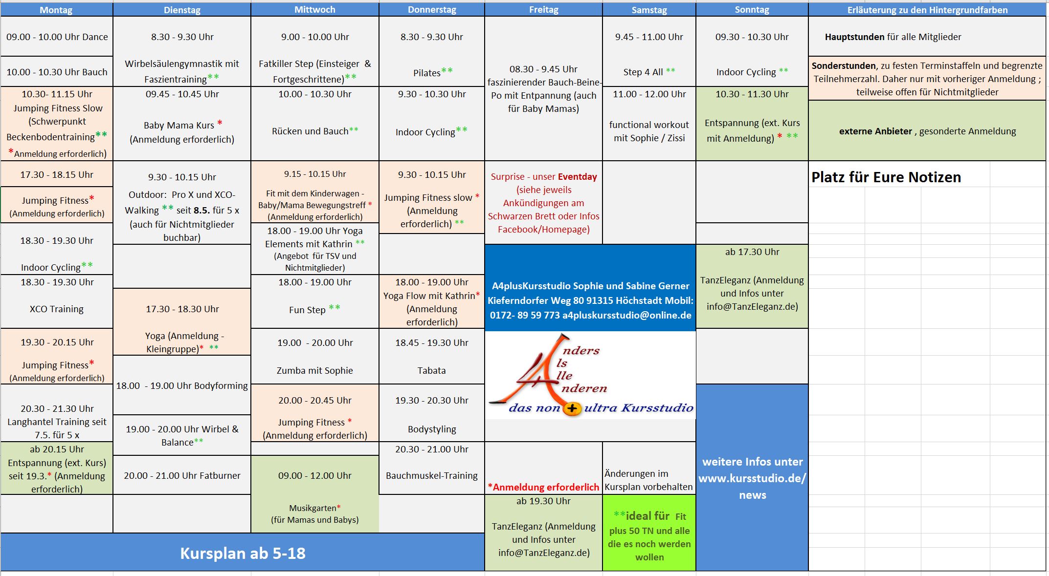 Kursplan ab Mai 18. – Dein A4PlusKursstudio